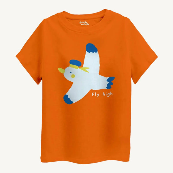 Girls Orange T-Shirt | Fly High Design – Guugly Wuugly